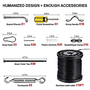 BLIKA Globe String Light Suspension Kit, Outdoor Light Guide Wire, 170FT Coated Stainless Steel 304 Rope, String Light Hanging Kits