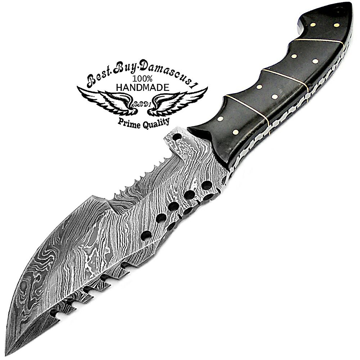 Best.Buy.Damascus1 Buffalo Horn 9.5'' Tracker Fixed Blade Hand Made Damascus Steel Hunting Knife Prime Quality