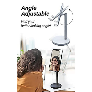 KN FLAX Cell Phone Stand with Mirror Mobile Phone and iPad Holder for Desk with Adjustable View Angle & Height, Handsfree Smart Phone Cradle, Dock for Office Kitchen Traveling Accessories - Pink