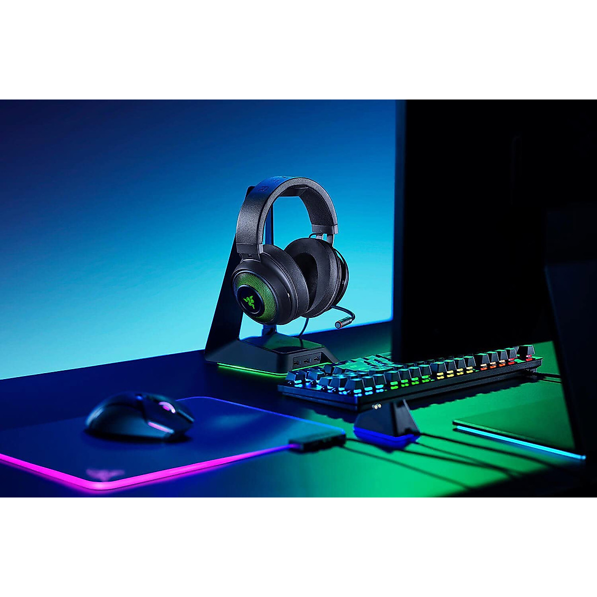 Razer Kraken Ultimate RGB USB Gaming Headset: THX 7.1 Spatial Surround Sound - Chroma RGB Lighting - Retractable Active Noise Cancelling Mic - Aluminum & Steel Frame - for PC & Mac - Classic Black