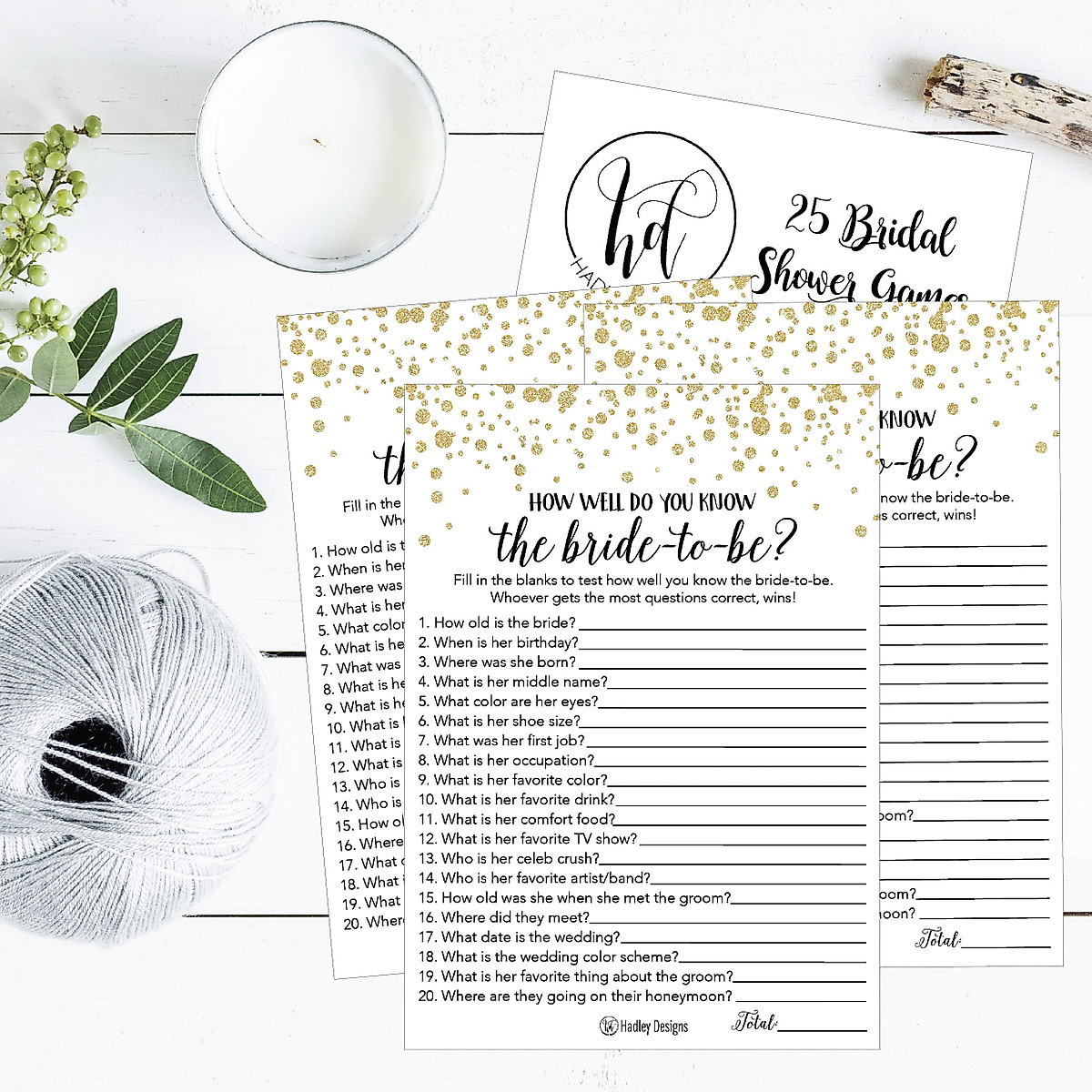 Hadley Designs 25 Black and Gold How Well Do You Know The Bride to be Bridal Wedding Shower or Bachelorette Party Game, Couples Guessing Question Set of Cards Pack, Printed Engagement