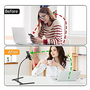 MAKKIWAI Phone Stand for Recording, Phone Tripod Adjustable and Solid, Overhead Phone Mount, Fixable Gooseneck Phone Holder for Video Recording, Online Teaching, Cookie Decorating, Live Streaming