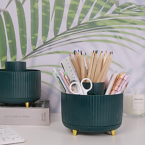 SKYDUE 360 Degree Rotating Desk Organizer, Dual-Purpose Pencil Pen Holder for Desk, Rotating Desk Pen Organizer with 5 Slots, Art Supplies, Pencil Cup for Office, School, Home