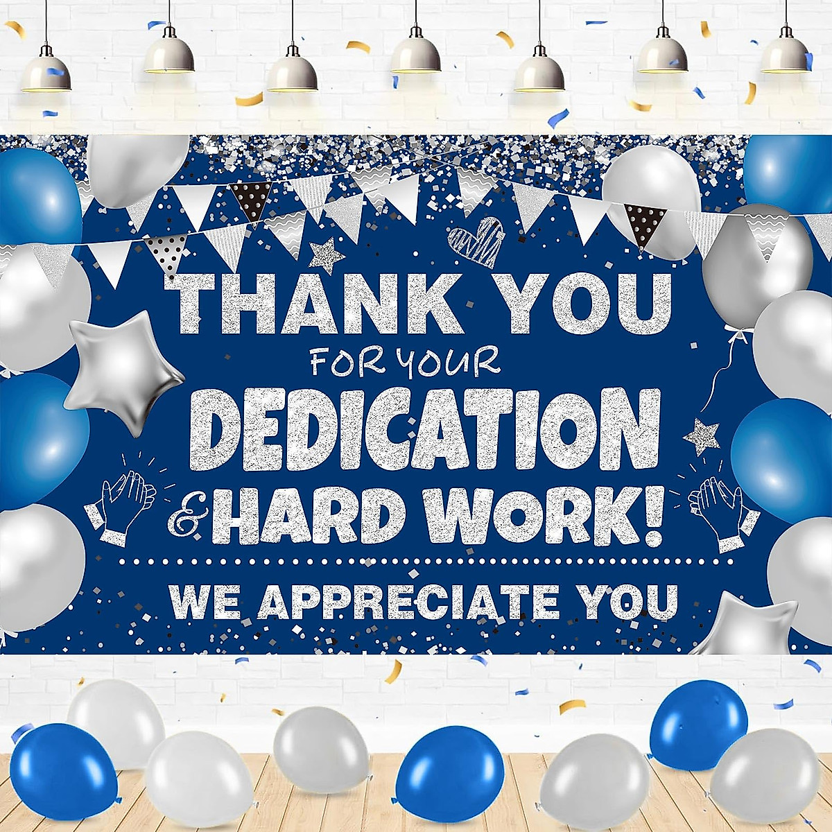 We Appreciate You Banner Decorations Blue Silver Thank You Banner Thank You for All You Do Backdrop for Teacher Employee Staff Doctors Nurse Poaster Volunteer Appreciation Week Party Decor