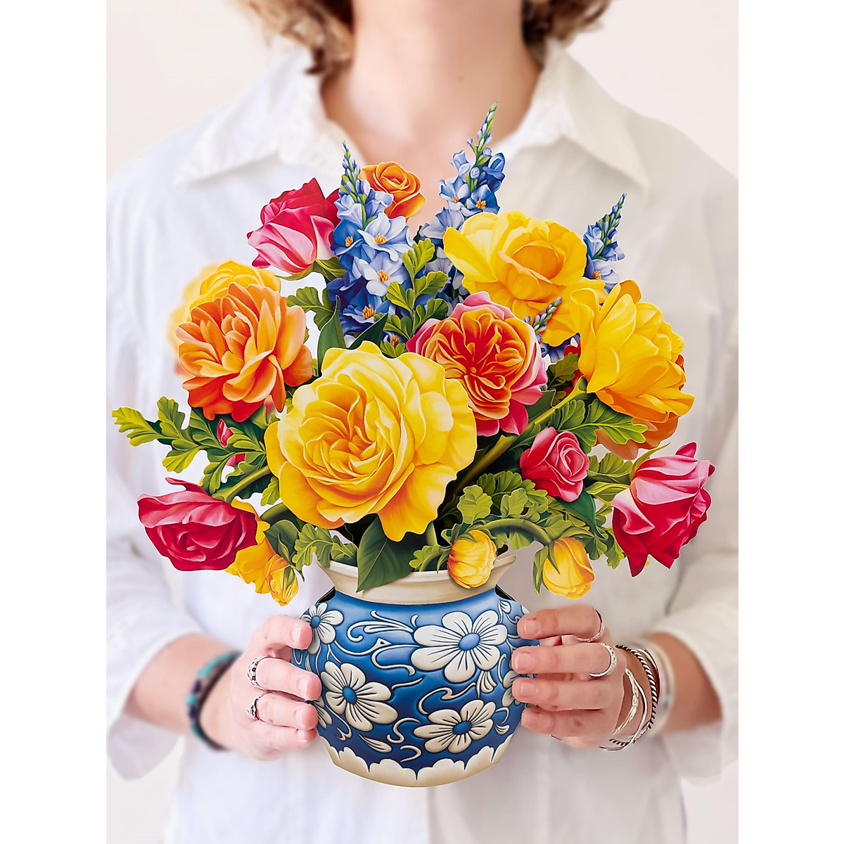 Freshcut Paper Pop Up Cards, Paper Flower Bouquet 3D Popup Greeting Cards with Note Card & Envelope, Birthday Card, Anniversary Card, Get Well Gifts for Women, 12" Sorbet Roses