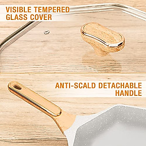 ITSMILLERS Ceramic Nonstick Octagonal Wok 12.5 inch Die-cast Induction Woks and Stir Fry Pans with Glass Lid PFOA Free (Cream White)