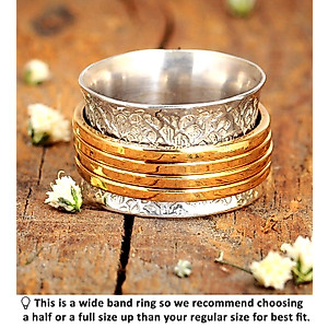 Boho-Magic 925 Sterling Silver Spinner Ring for Women with 4 Brass Fidget Rings Chunky Wide Band (7)