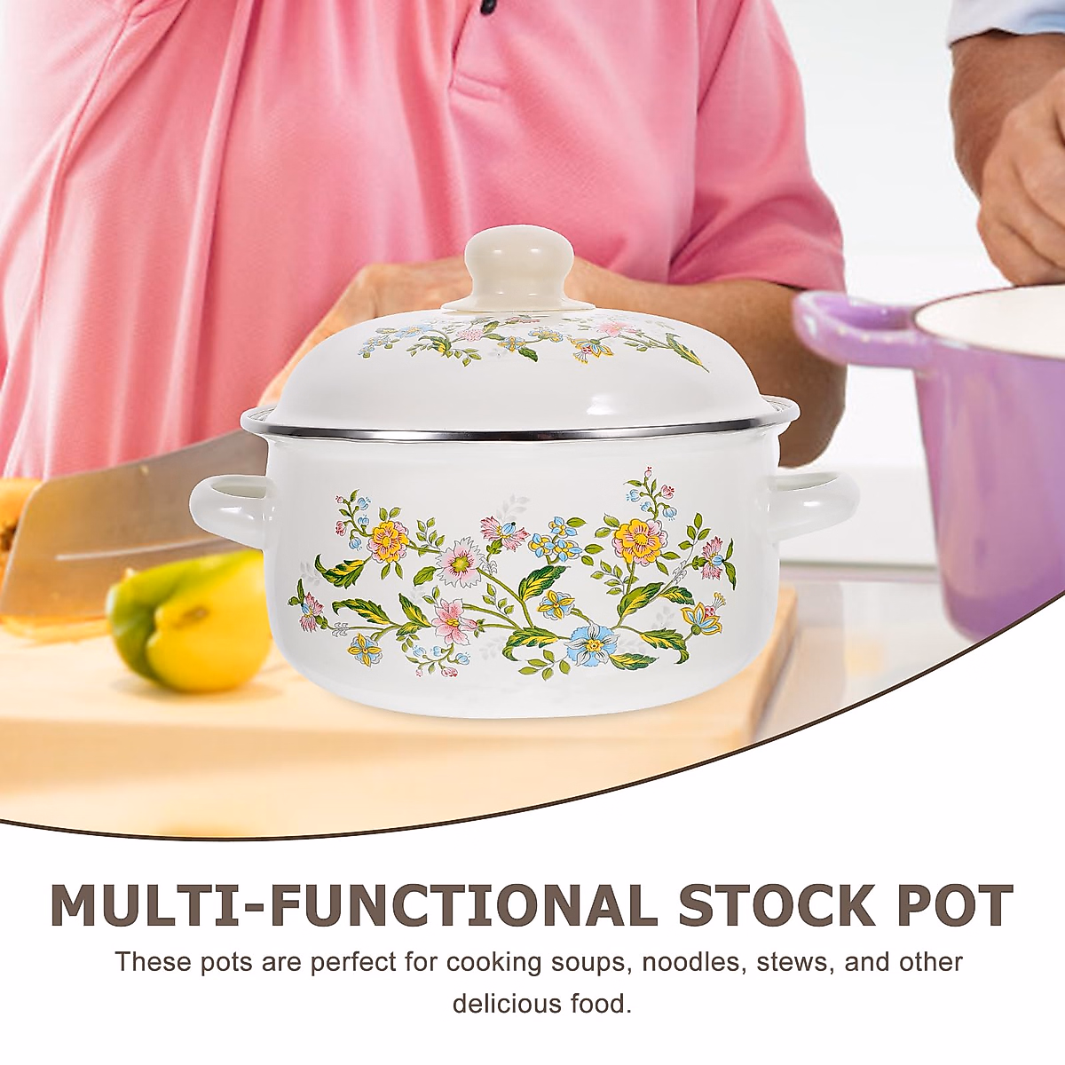 Luxshiny 3pcs Set Enamel Pot Enamelware Pot Double Ear Soup Pot Enamel Casserole Small Pots for Cooking Enamel Cooking Pot Noodles Pot Stockpots for Cooking Stock Pot Food Vintage