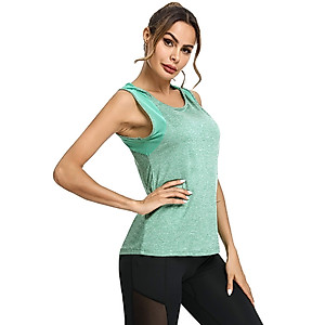 Sykooria Women's Workout Tops Mesh Hoodie Gym Tops Sleeveless Running Muscle Tank Tops (Green,S)