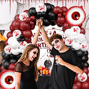 Halloween Balloon Arch Kit Scary Halloween Birthday Party Decorations-Red Black White Bloody Hand Balloons With Have a Killer Birthday Banner Eye Balloons For Halloween Theme Party Supplies