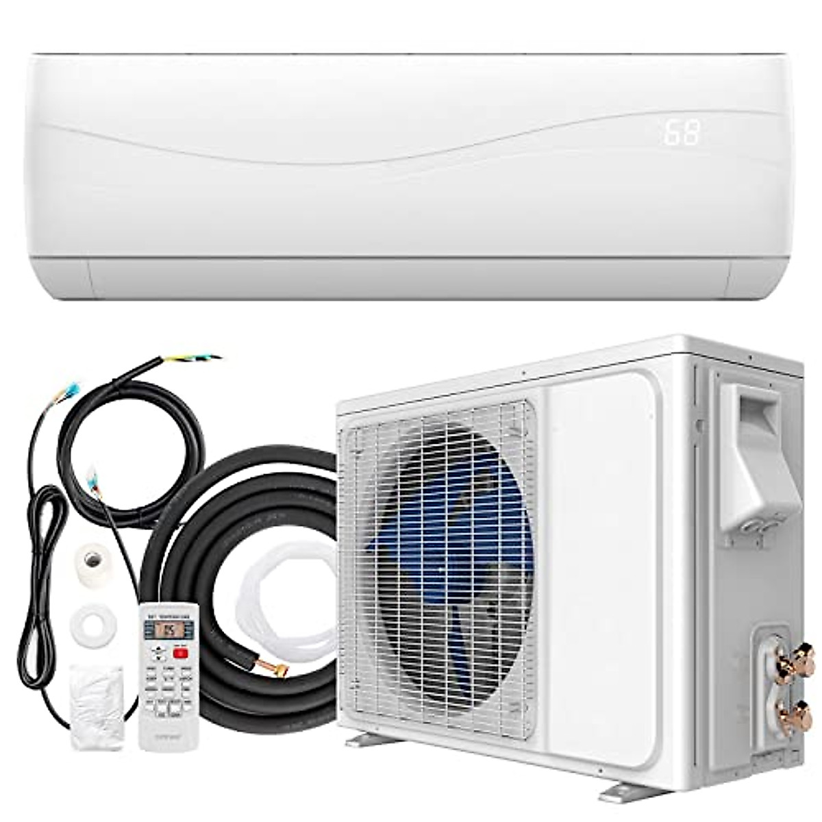 Mini Split ac/Heating System, 9000/12000/18000/24000 BTU MINI Split Air Conditioner; Heater, Saving Energy Wall-Mounted Ductless AC Unit with 1.5 Ton Heat Pump, Kit Rooms up to 1250 Sq. Ft, 208-230V