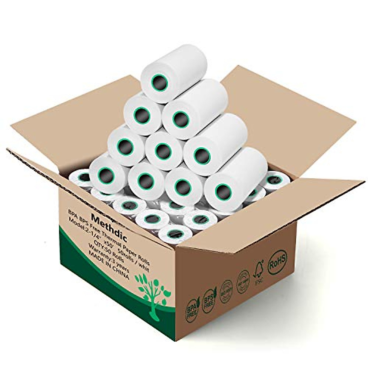 Methdic 2 1 4 x 50' Thermal Paper 50 Pack,BPA BPS Free Credit Card Paper Rolls Thermal