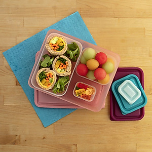 Bentology Snack Buddies - Mini Bento Snack Lunch Box w 4 Portion Control Meal Containers and Lids - BPA, PVC Free, Food Safe – On-the-Go lunchbox - Pink