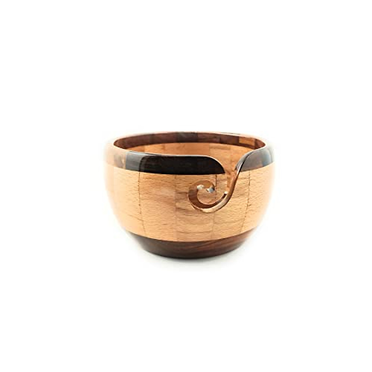 PrimeArt Steam beech Crafted Wooden Yarn Ball Storage Bowl with Spiral Yarn Dispenser & Decorative Rings Knitting Crochet Accessories 7X4