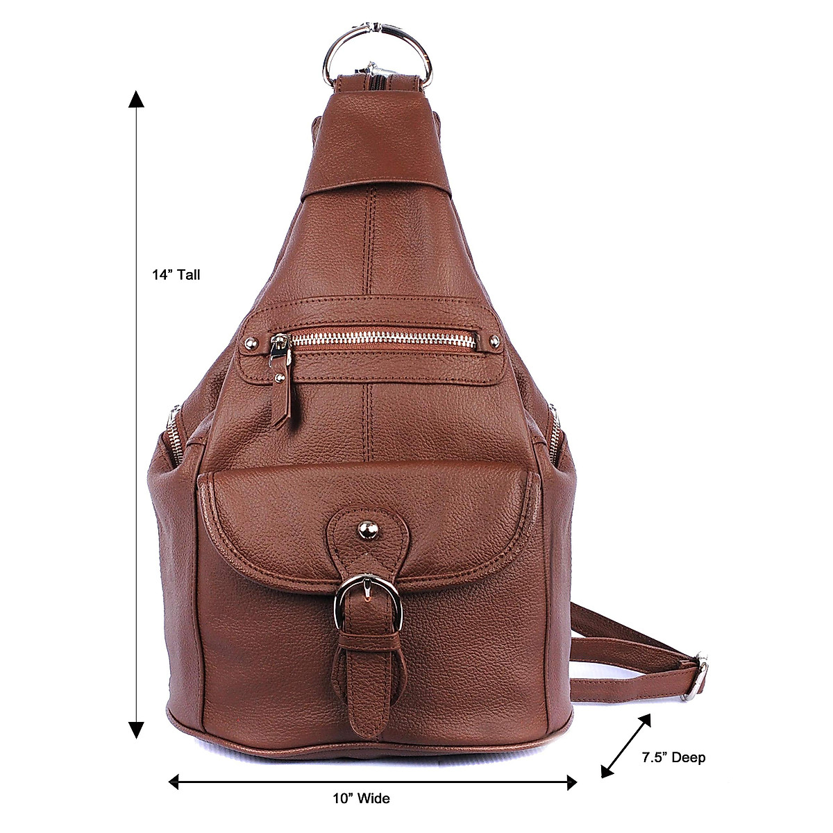 Roma Leathers Concealment Backpack - Premium Brown Cowhide Leather - Dual Entry Gun Compartment - YKK Locks - Metal Zippers - Convertible Straps - Multi Pocket Shoulder Bag - Designed in the U.S.A.