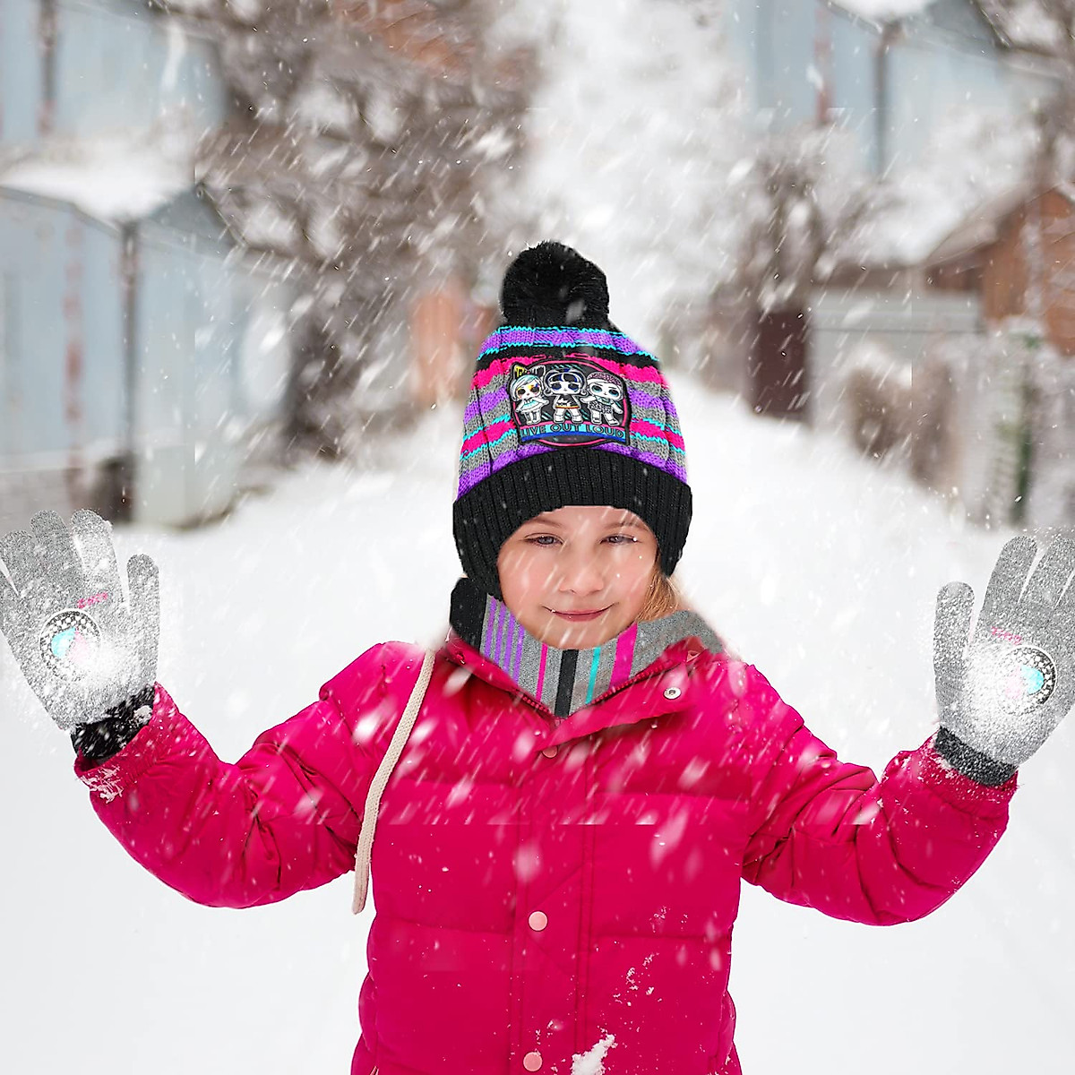 L.O.L Surprise! Girls and Toddler Winter Hat and Glove Set, Kids Winter Hat with Scarf and Toddler Hat and Glove Set