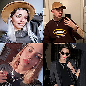 Qiuseadu 7th Moon Lock Pendant Necklace Statement Long Chain Punk Multilayer Choker Necklace for Women (Silver)