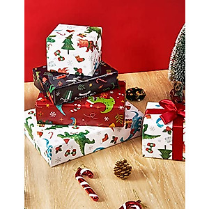 Christmas Dinosaur Wrapping Paper - 10 Sheets 20" x 27" Boys Dinosaur Wrapping Paper Kids Christmas Wrapping Paper Flat Fold Holiday Wrapping Paper Xmas Dinosaur Gift Wrap Birthday Wrapping Paper