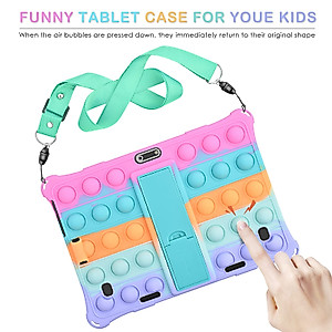 DETUOSI Silicone Case Compatible with Dragon Touch Notepad K10, 10 inch Universal Tablet Case, Multi-Angle Protective Cover for ZONKO K105 10 inch, Winsing 10 with Strap & Stylus Pen, Rainbow