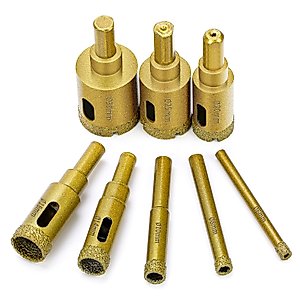THINKWORK Diamond Hole Saw Kit, Dry/Wet Brazing Tile Core Drill Bits Sets, Brazed Hollow Tile Hole Saw Set (6-30mm), Diamond Drill Bit Set Suitable for Glass, Ceramic, Tile, Marble, Porcelain, 8 PCS