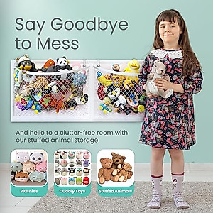 Stuffed Animal Storage Ideas, Stuffy Storage, Stuffed Animal net or Hammock, Kids Wall Corner Stuffed Animals Toy Hammock , Holder, Bear Organizer, Basket, Stuff, Zoo, Hardware Included (White)