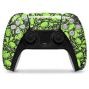 WraptorSkinz Skin Wrap compatible with Sony PS5 DualSense Controller Scattered Skulls Neon Green (CONTROLLER NOT INCLUDED)