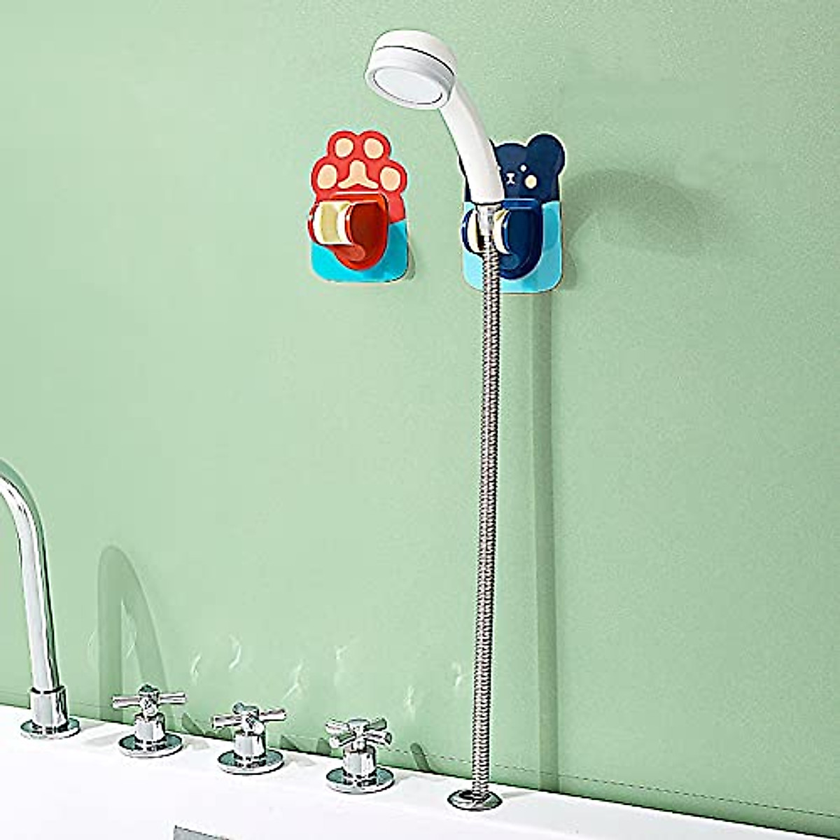 Strong Adhesive Shower Head Holder, Cute Cartoon Wall Mount Shower Holder, Waterproof Shower Bracket by Loranzi (Blue)