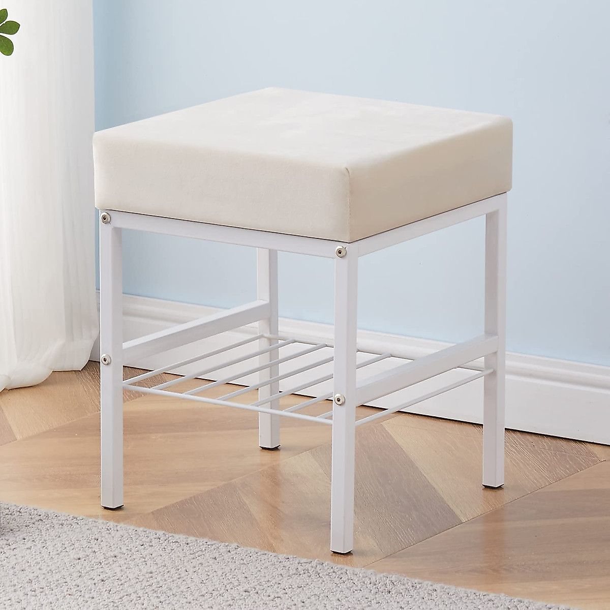 Cpintltr Multifunctional Vanity Stools Velvet Footstool Ottoman Shoe Changing Stool Makeup Stool Storage Stool Footrest Vanity Stool Small Footstool Pouf Ottoman Ottoman Stool for Makeup Room Cream
