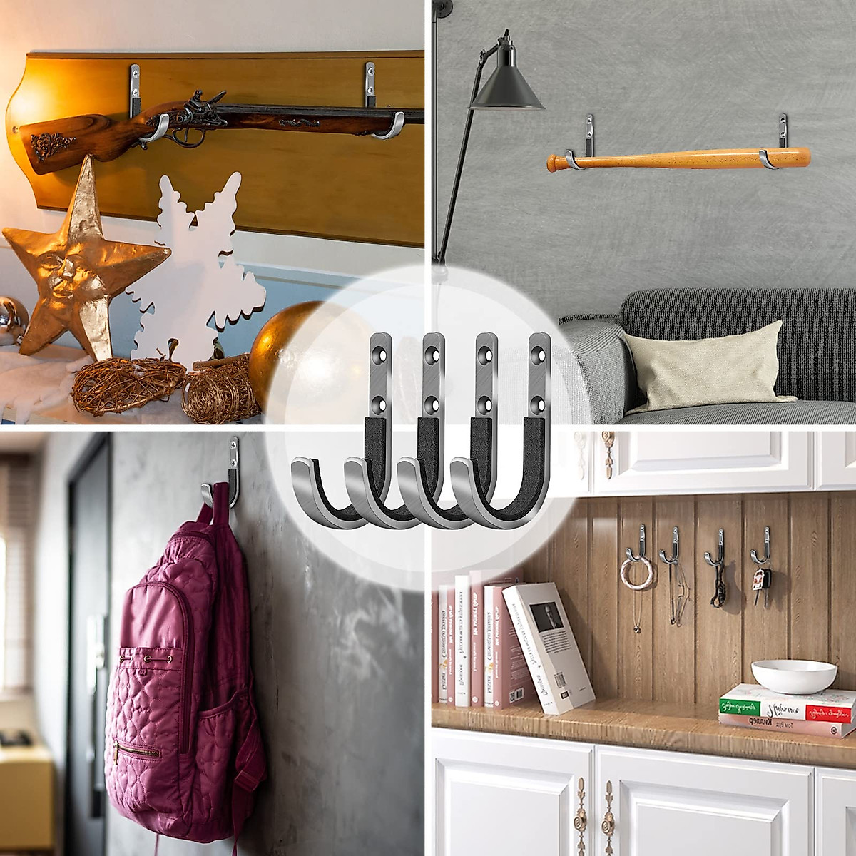 PIHSSFULL Secure Gun Hooks for Wall - Heavy Duty Steel Rifle and Shotgun Rack with Soft Padding for Safe Storage and Display