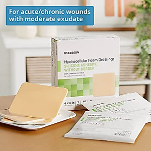 McKesson Hydrocellular Foam Dressings, Sterile, Silicone Adhesive Without Border, 6 in x 6 in, 10 Count, 1 Pack