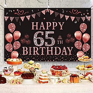 Trgowaul 65th Birthday Decorations for Women 65 Year Old Rose Gold Birthday Backdrop Banner 5.9 X 3.6 Fts Happy Birthday Party Suppiles Photography Supplies Background Happy 65th Birthday Decoration