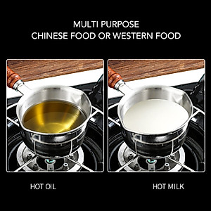 Milk Pot,200ml Butter Melting Pot,Stainless Steel Butter Warmer,Multipurpose Sauce Pan/Pot,with Dual Pour Spouts and Wooden Handle,Dishwasher Safe