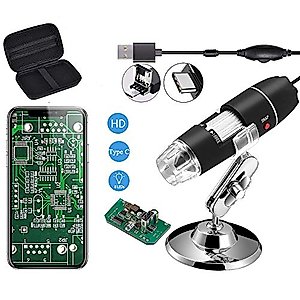 Jiusion Original 40-1000X USB Microscope with Portable Carrying Case, Digital Magnification Endoscope Camera 8 LEDs Metal Base for Micro USB USB-C Android, Windows Mac Linux Chrome