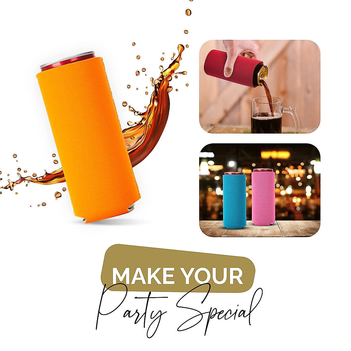 Slim Can Cooler Sleeves 12 Pack - Blank Skinny Can Cooler 12oz Foldable - Neoprene Can Cooler - Slim Can Insulator, Slim Beverage Cooler for Beer & Soda - Sublimation Can Cooler (Assorted)