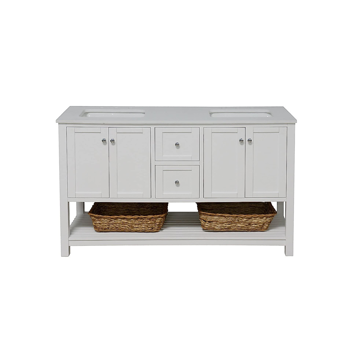 Kitchen Bath Collection Lakeshore 60-inch Double Bathroom Vanity (Engineered White/White): Includes White Cabinet with Engineered White Countertop and White Ceramic Sinks
