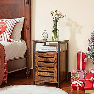 VASAGLE Nightstand, End Table with Open Shelf, Side Table, Inner Adjustable Shelf, Steel Frame, 15.7 x 15.7 x 23.6 Inches, Bedroom, Industrial, Rustic Brown and Black ULET62BX