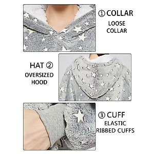 Lzzidou Oversized Blanket Hoodie for Women, Two Layers Cozy Flannel Sherpa Wearable Blanket Sweatshirt Adult