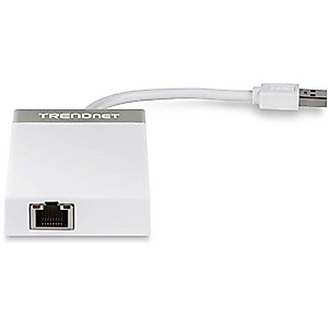 TRENDnet 3-Port USB 3.0 Hub, TU3-ETGH3, Compact USB to Ethernet Adapter, 3 x USB 3.0 Ports, 1 x RJ-45 Gigabit Ethernet Port, Supports XP, Vista, Windows, Mac OS 10.6-10.9, Nintendo Switch, White