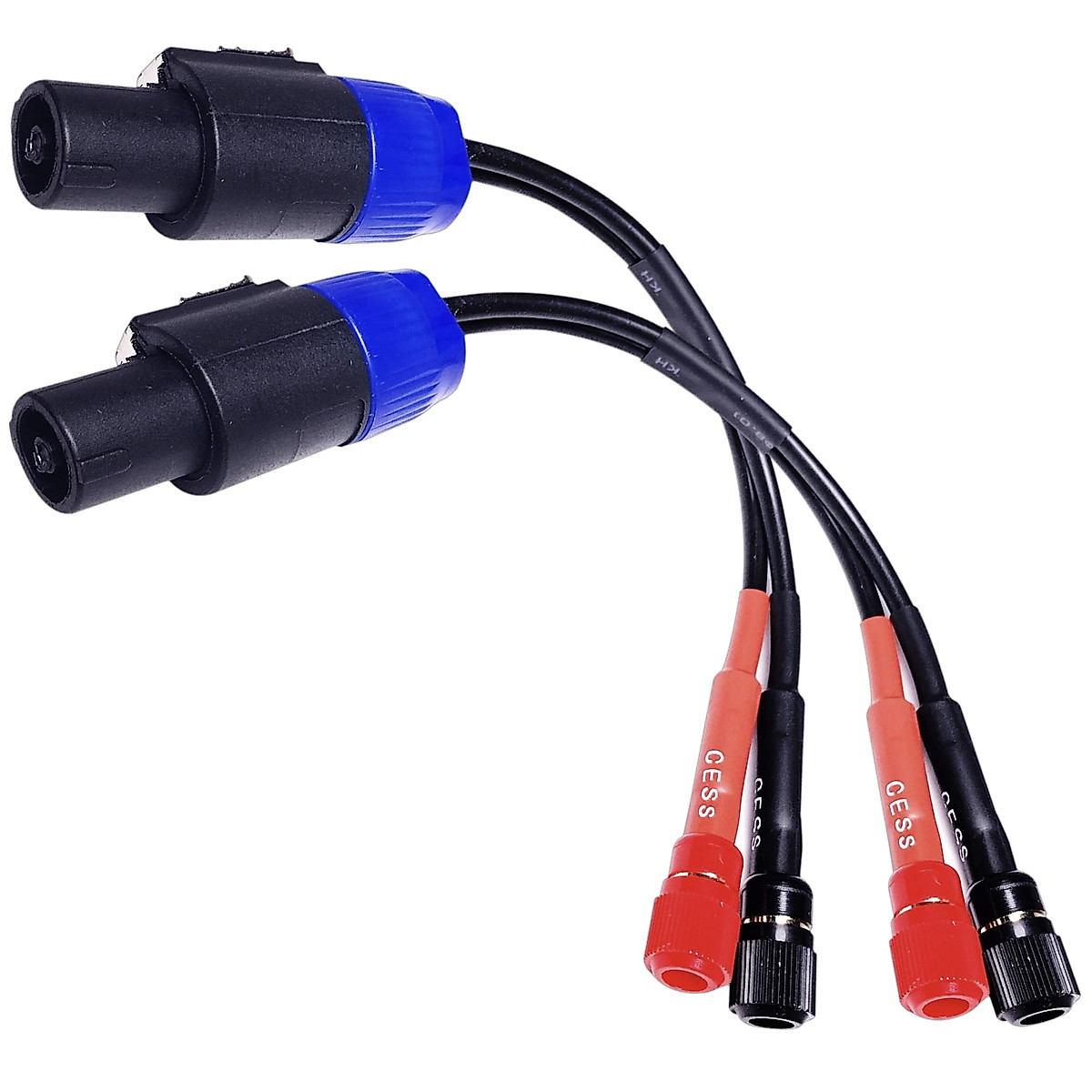 CESS-089 Speakon Plug to Female Banana Jack Speaker Cable, Accept Banana Plug, Spade Fork and Bare Wire, 2 Pack