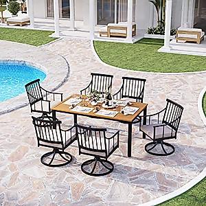 PHI VILLA Metal Patio Dining Det 6,7 Piece Metal Outdoor Dining Table Set - 1 Rectangle Expanding Dining Table and 6 Swivel Chairs Garden Outdoor Chairs