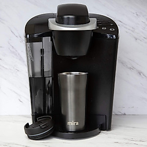 MIRA 16 oz Stainless Steel Insulated Travel Mug with lid - Spill Proof Vacuum Insulated Car Tumbler Cup for Coffee & Tea - Thermos Keeps Drinks Steaming Hot or Ice Cold - Gray Satin