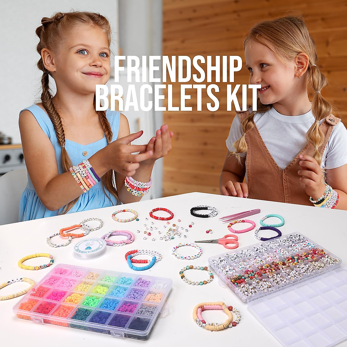Friendship Bracelet Kit with 28 Colors, 5040 Clay Beads, 1200 Letter Beads for Jewelry Making - 4 Styles of Round Alphabet, Number, Heart & Pattern Beads