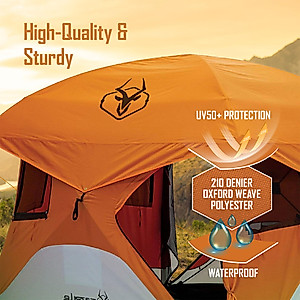 Gazelle T4 Waterproof 4 Person Portable Polyester Outdoor Pop Up Camping or Beach Tent with Removable Floor, Mesh Screens, and Rain Fly, Orange