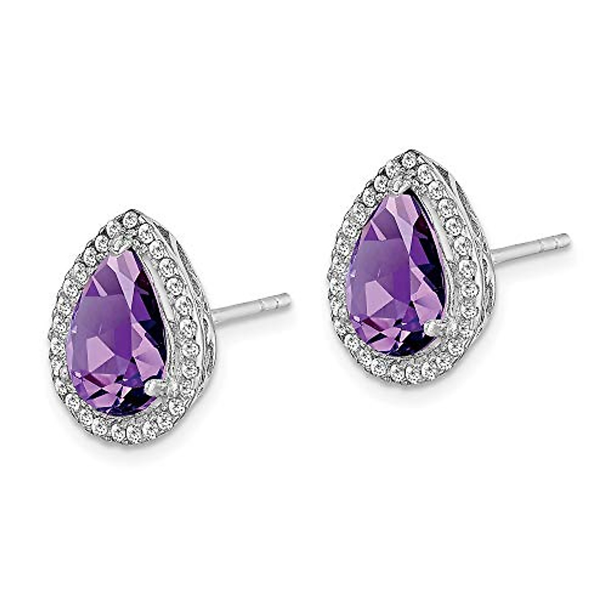925 Sterling Silver Purple Amethyst Cubic Zirconia CZ Stud Earrings February Birthstone Jewelry