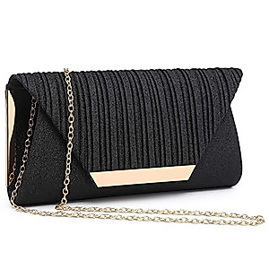Dasein Women Glitter Envelope Evening Clutch Bags Formal Party Purses Wedding Bag Chain Cocktail Prom Bag (Black)