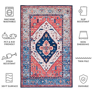 SAFAVIEH Tucson Collection Area Rug - 6' x 9', Rust & Blue, Persian Medallion Design, Non-Shedding Machine Washable & Slip Resistant Ideal for High Traffic Areas in Living Room, Bedroom (TSN133P)