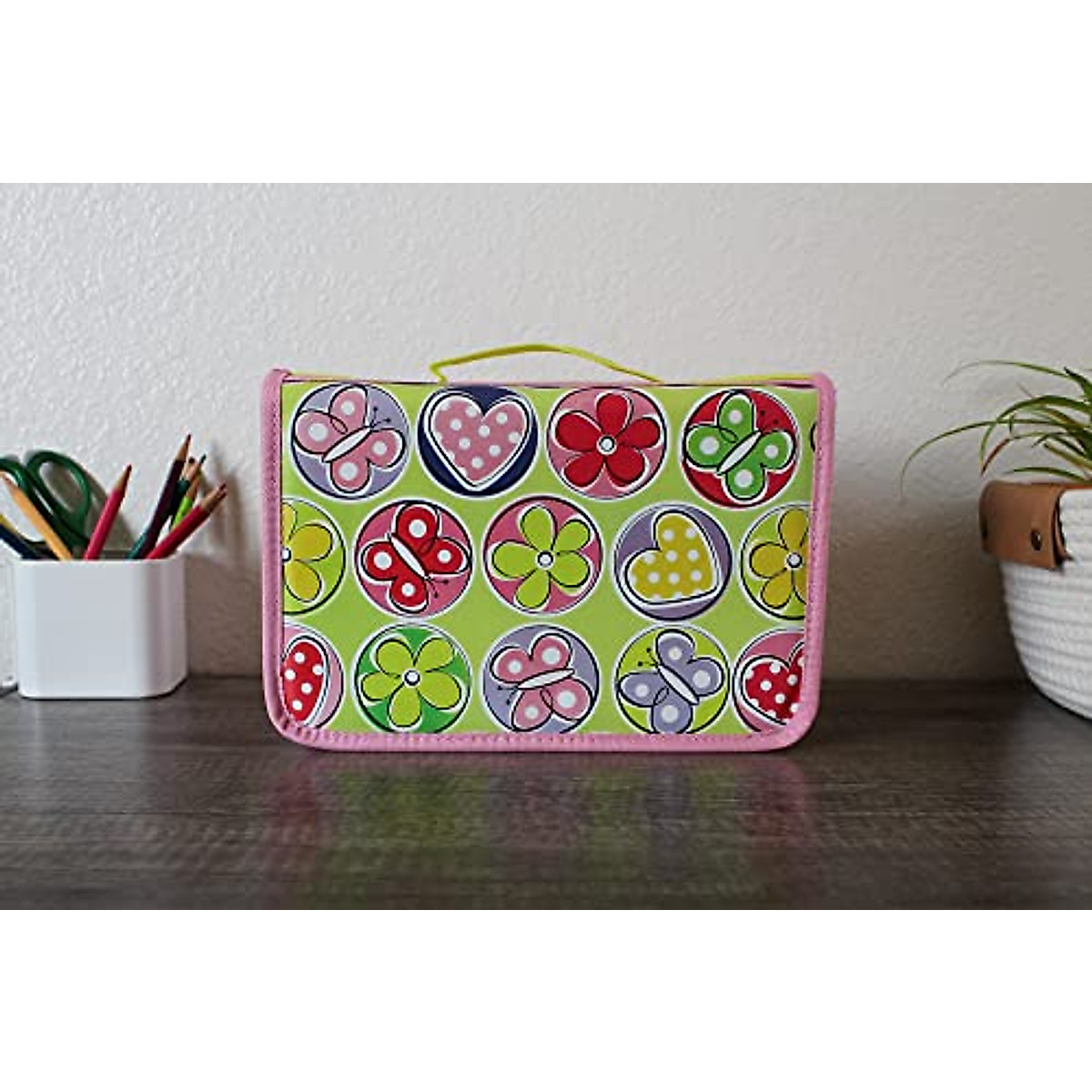 Butterflies and Blossoms Bible Cover for Girls, Zippered, with Handle, Multi Color, Medium