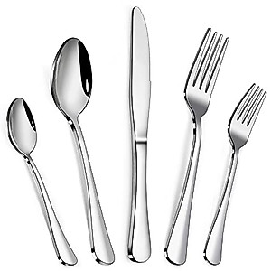 20-Piece Silverware Set, Modern Flatware Utensil Cutlery Set for 4, Food Grade Stainless Steel Tableware Includes Knife Spoons and Forks Set, Mirror Polished, Dishwasher Safe