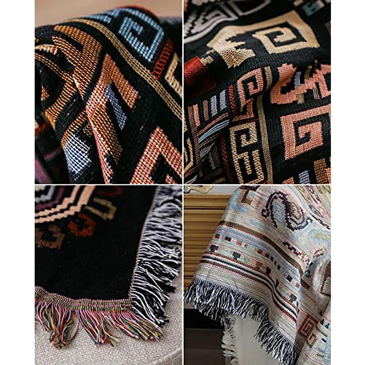 UNIGARDEN Boho Throw Blanket, Cotton Throw Blankets for Couch Soft Chair Beding Bohemian Decor (Small 51X63Inches, Black)