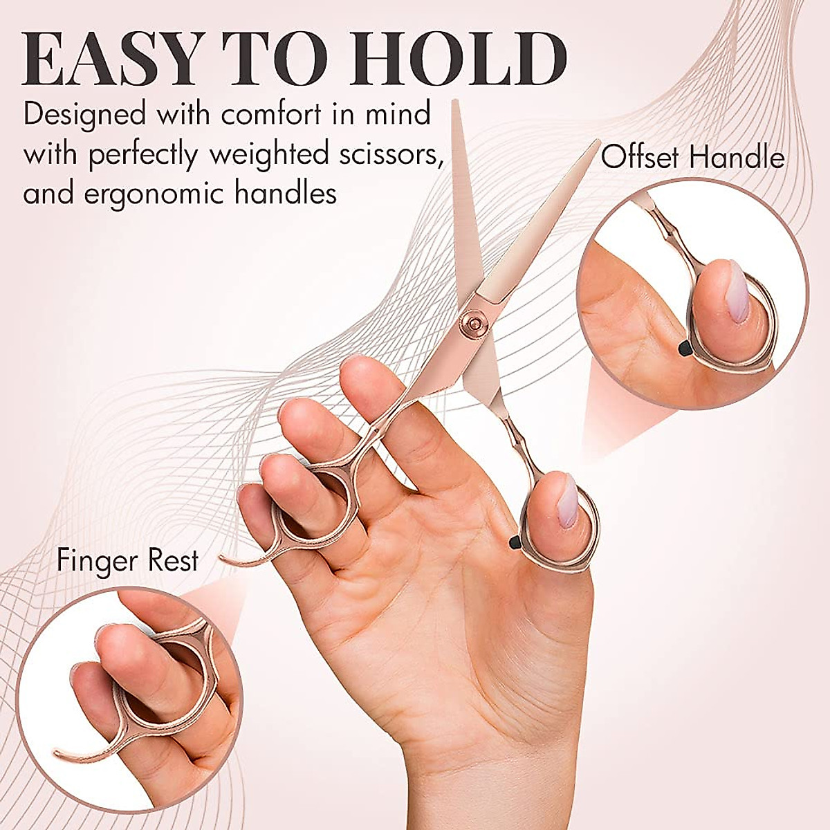 Hair Cutting Kit for Women - Barber Hair Cutting Scissors and Thinning Shears with Comb, Clips and Case by Lily England (Rose Gold)